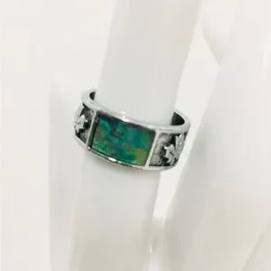 Jewelry | Abalone Inlay Aurora Borealis Silver Ring Maple Leaf Stamp ...